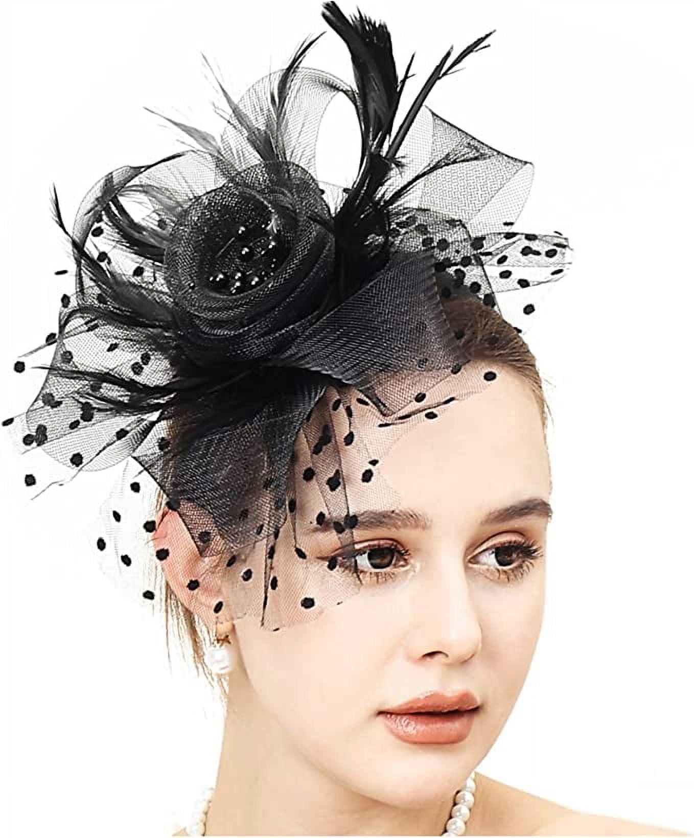 Kentucky Derby Mesh Ribbons Cocktail Flower Feathers Fascinator Hat w ...