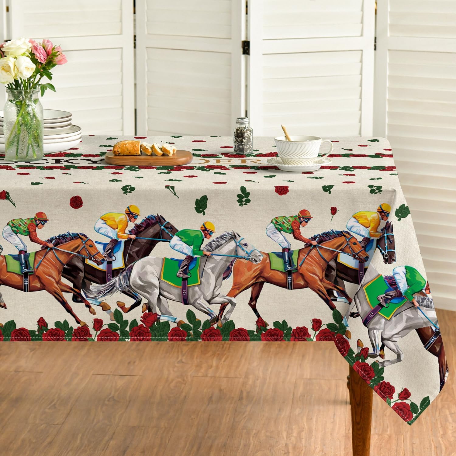 Kentucky Derby Rectangular Tablecloth 60×84 Inch, Horse Racing Washable ...
