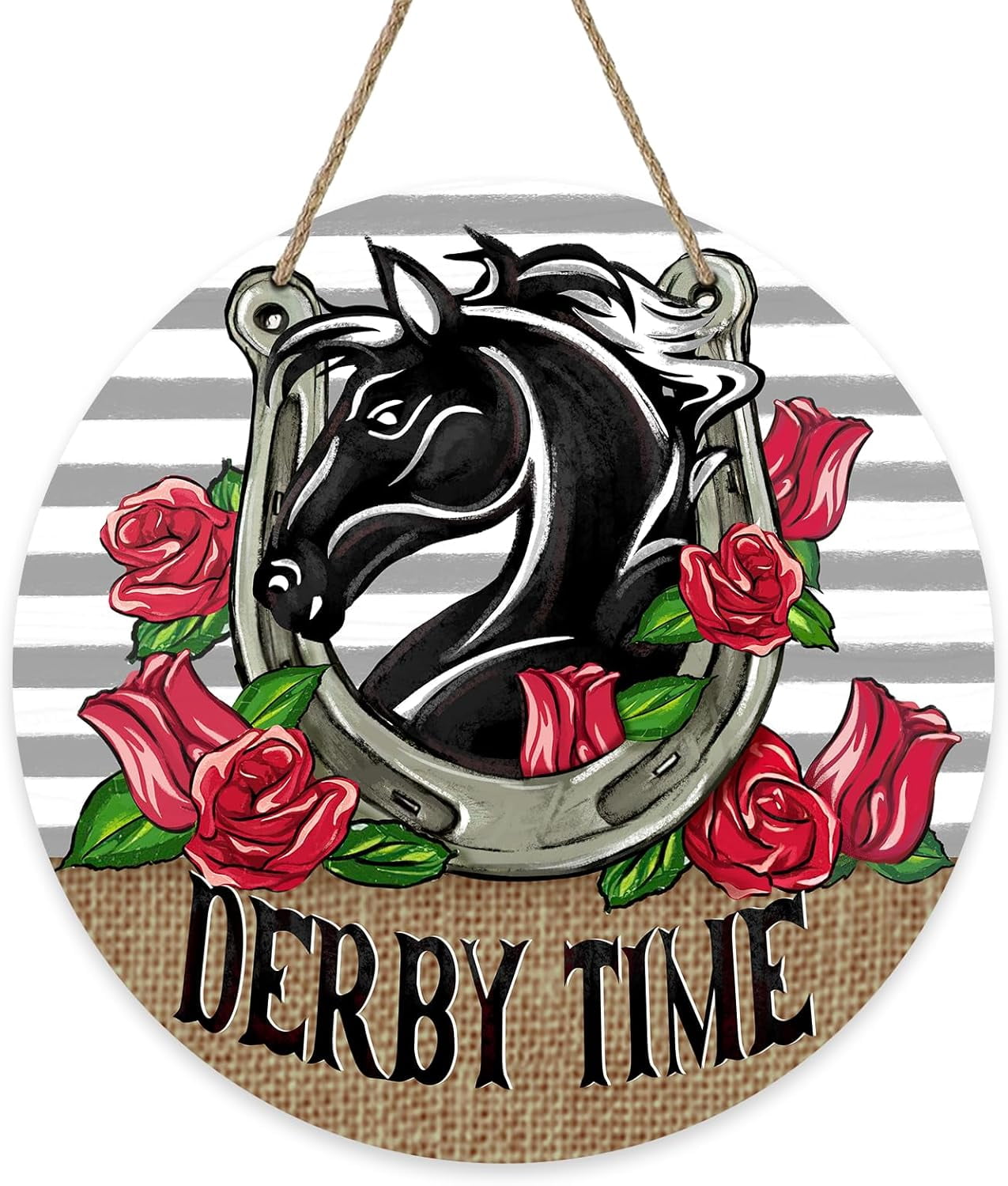 Kentucky Derby Time Front Door Sign, Horse Racing Horseshoe Rose ...