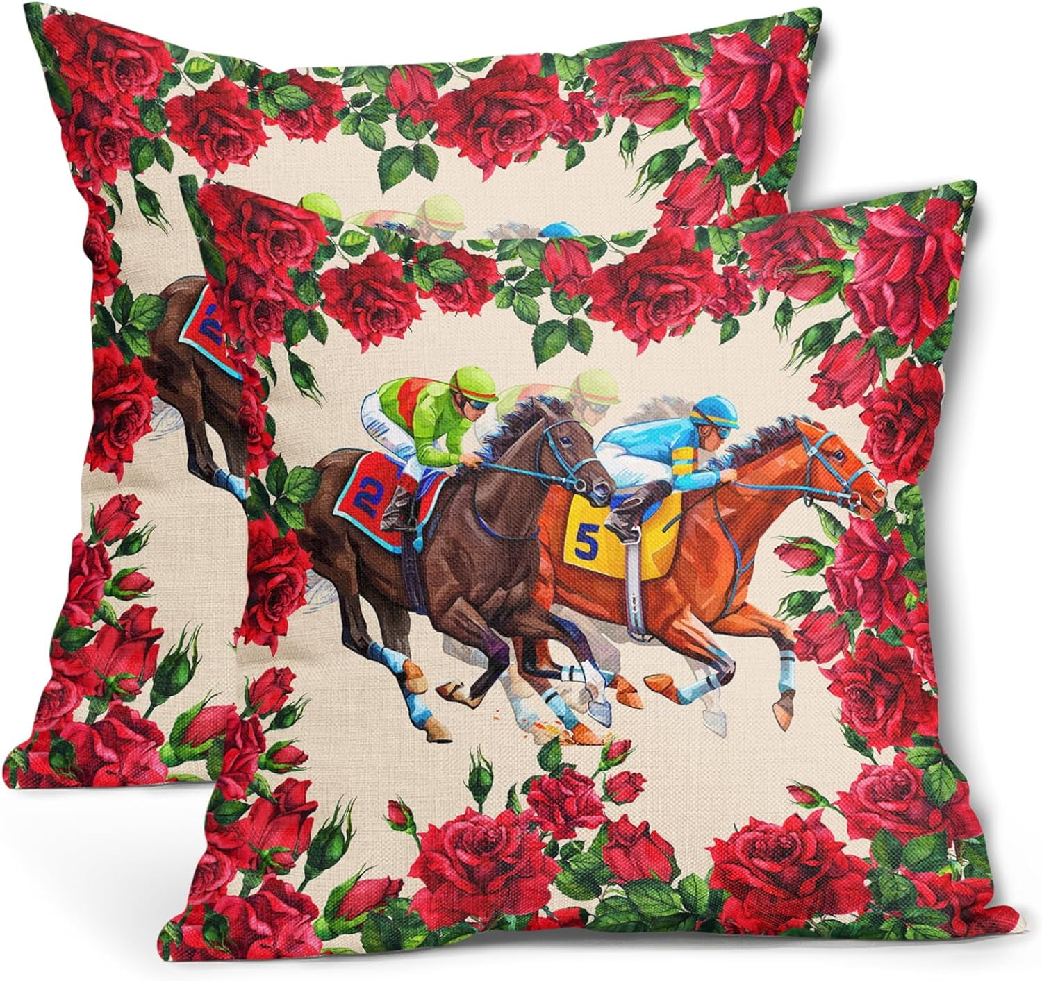 Kentucky Horse Racing Pillow Covers 18X18 Inch Red Roses Jockeys Horse ...