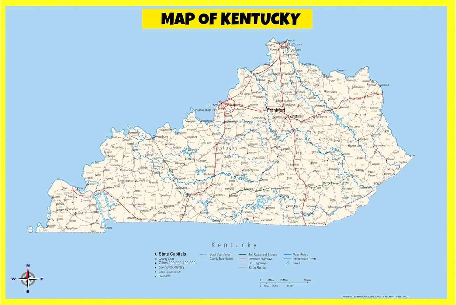 Kentucky Map Poster - Laminated Wall Map - Style B - 24x36 - Ideal for ...