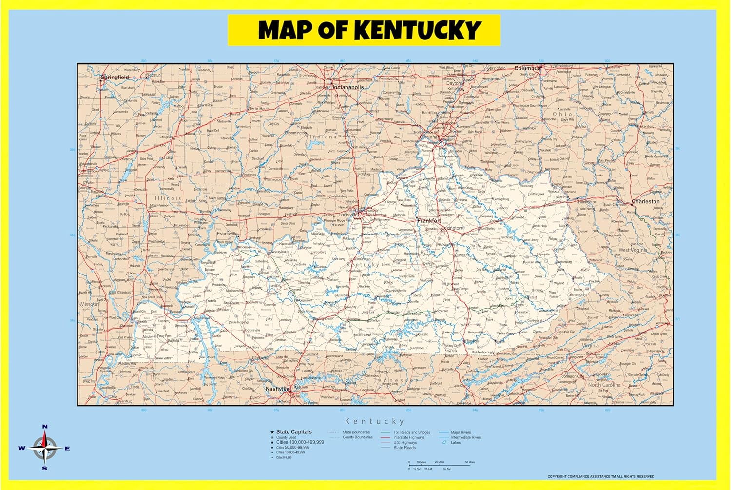 Kentucky Map Poster - Laminated Wall Map - Style D - 18x24 - Ideal for ...