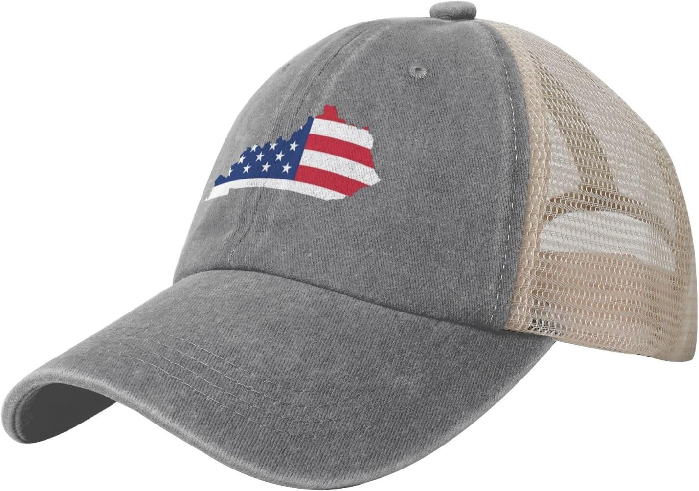 Kentucky Map with Kentucky State Flag Outdoor Washed Denim Mesh Hat ...