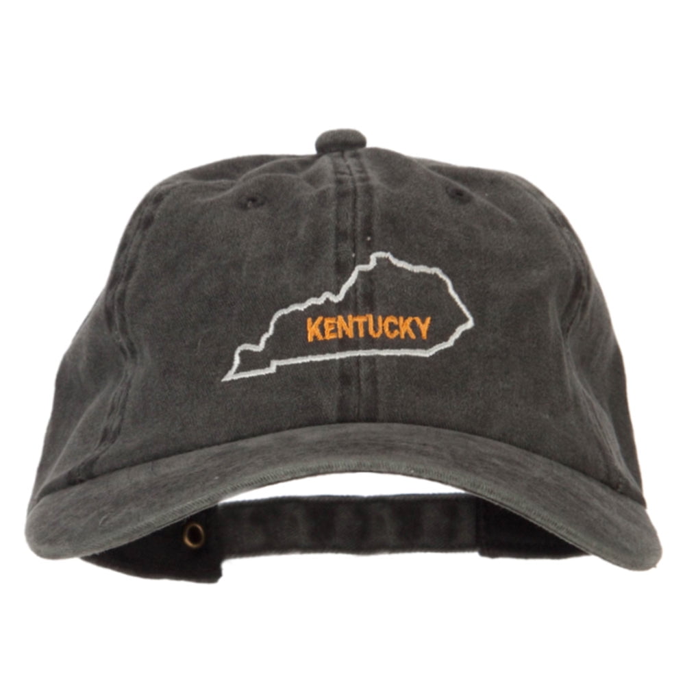 Kentucky with Map Outline Embroidered Washed Cotton Cap - Black OSFM ...