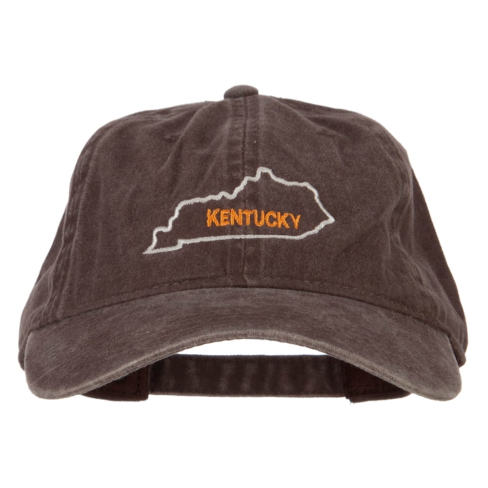 Kentucky with Map Outline Embroidered Washed Cotton Cap - Brown OSFM ...