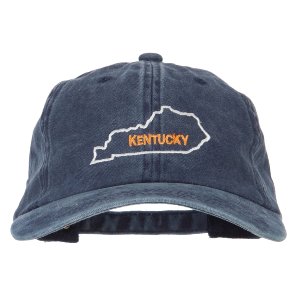 Kentucky with Map Outline Embroidered Washed Cotton Cap - Navy OSFM ...