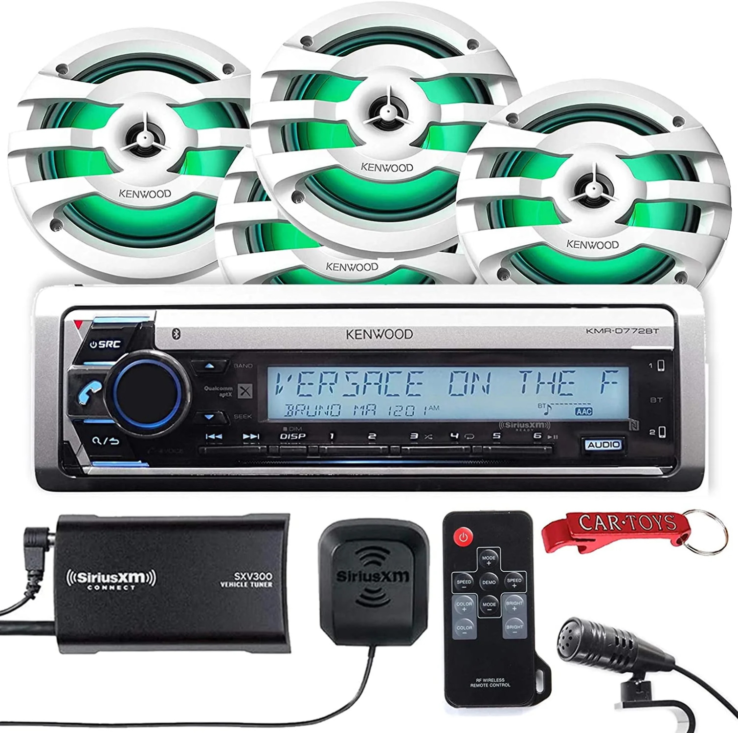 Kenwood KMRD772BT Marine Stereo Receiver with 4 Kenwood KFC-1673MRWL ...