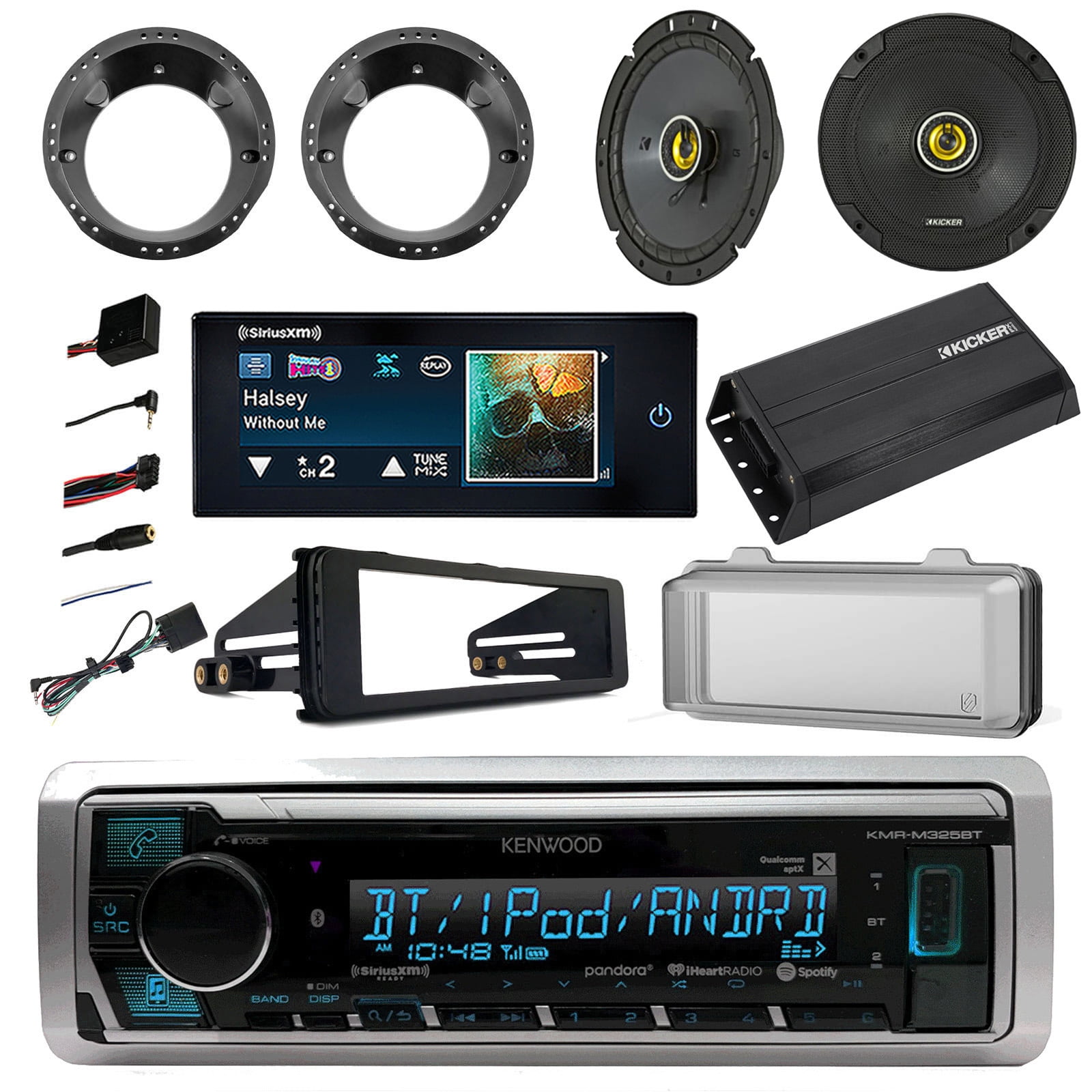 Kenwood Marine Digital Media Bluetooth Stereo Receiver, Kicker 6.75" 2 ...