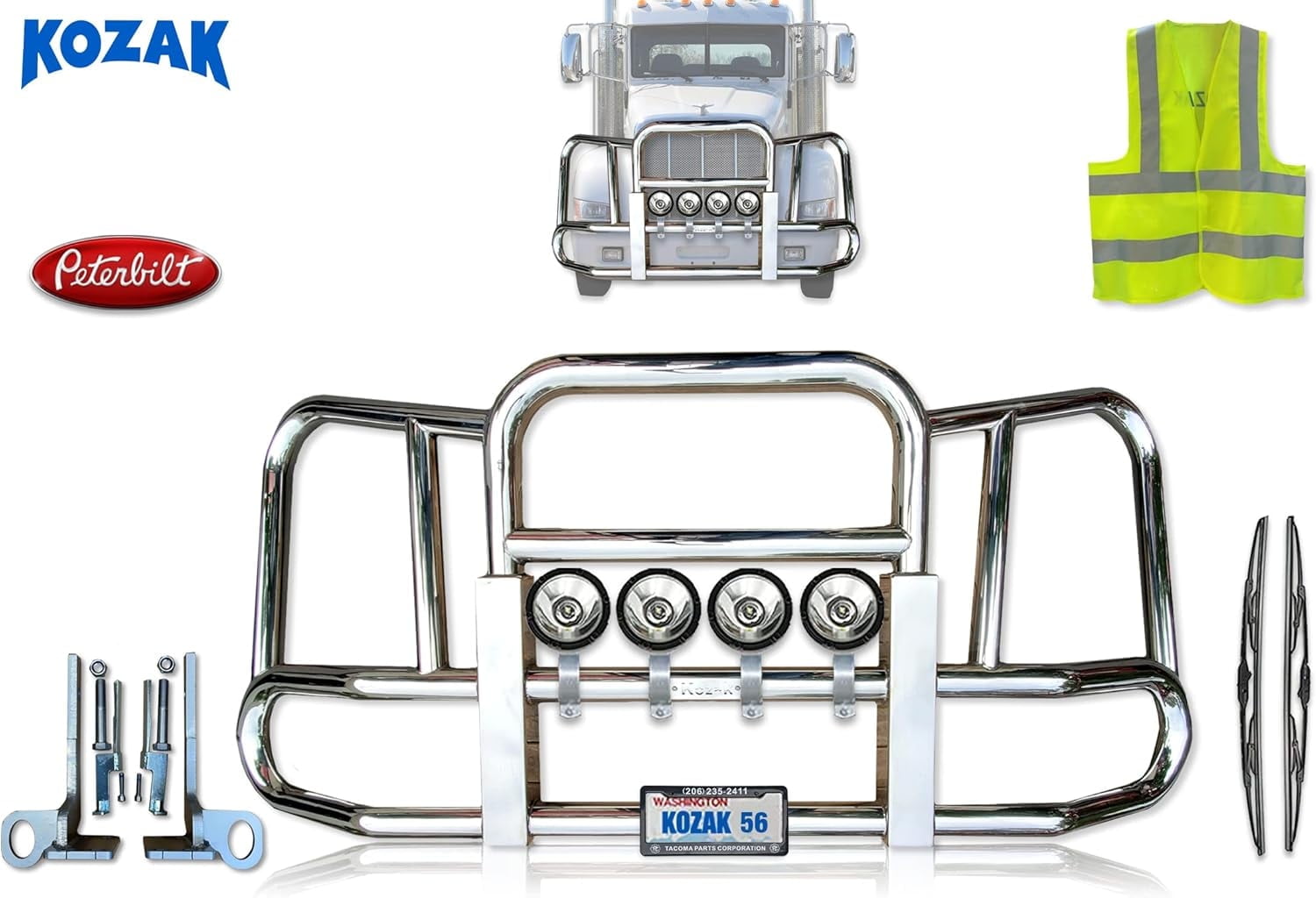 Kenworth T660 Front Grille Deer Moose Brush Bumper Guard - Chrome ...