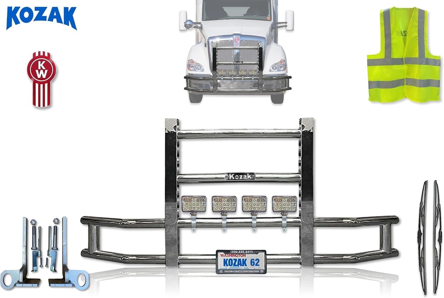 Kenworth T680 2011-2020 Deer Moose Grille Bumper Guard - Chrome (Kozak ...