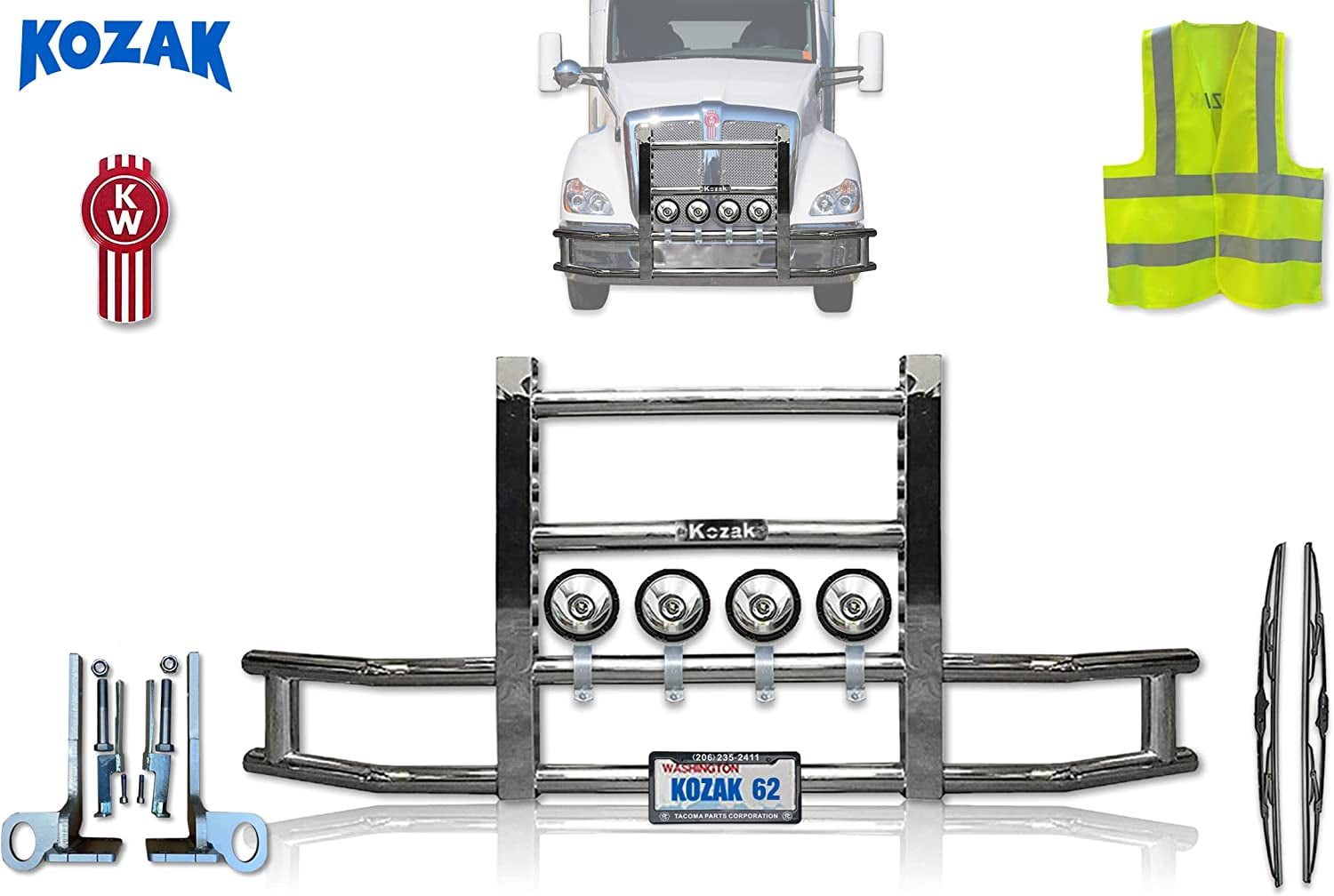 Kenworth T680 2011-2020 Front Bumper Deer Moose Guard - Chrome (Kozak ...