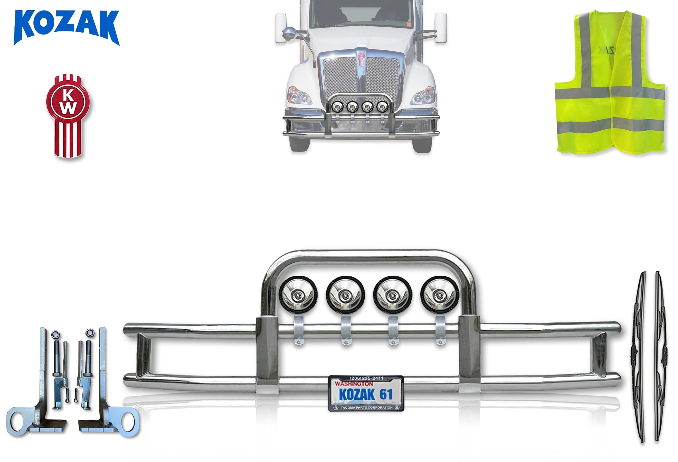 Kenworth T680 2011-2020 Front Grille Deer Guard Bumper - Square ...