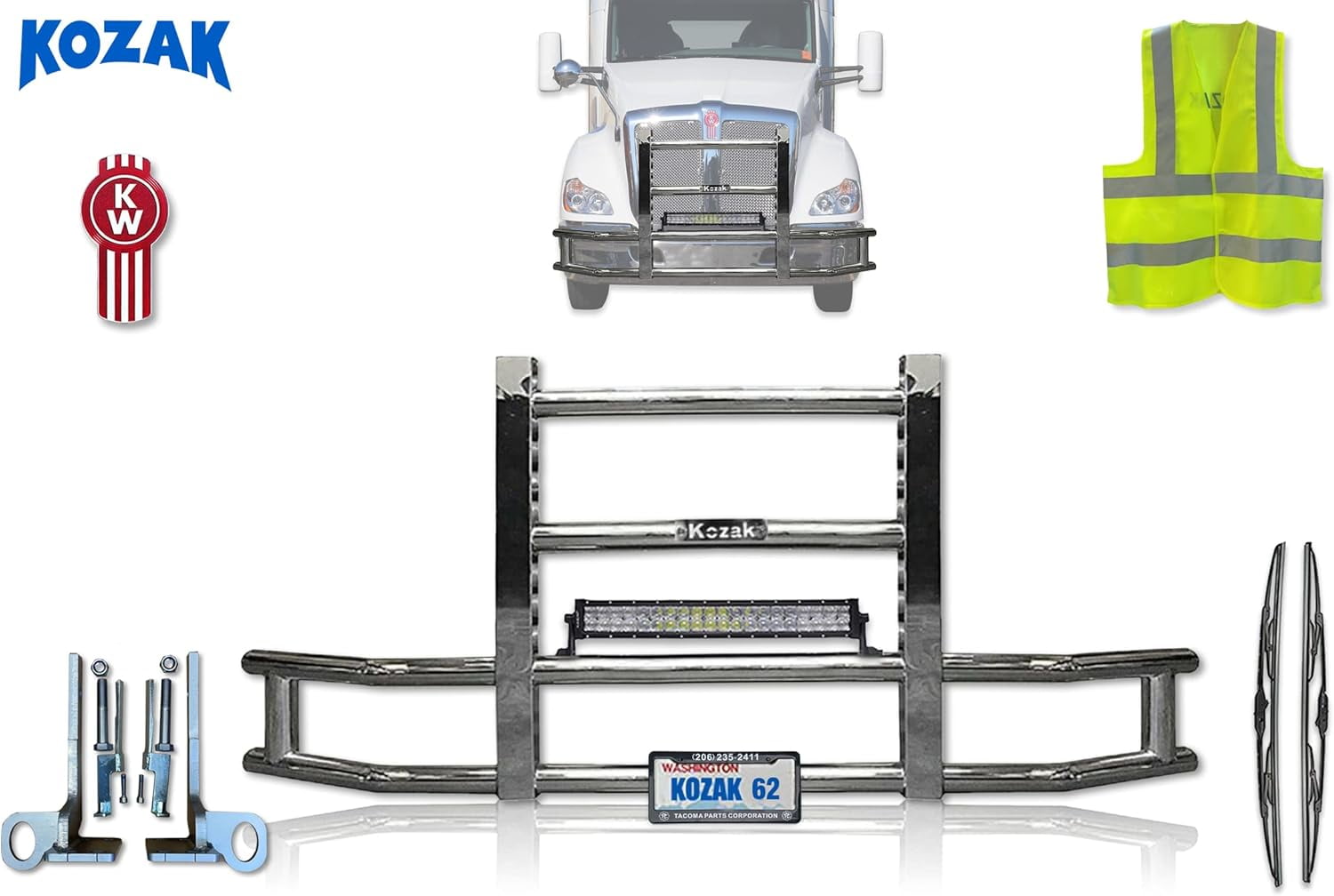 Kenworth T680 2011-2020 Grille Deer Guard Bumper - Chrome (Kozak ...