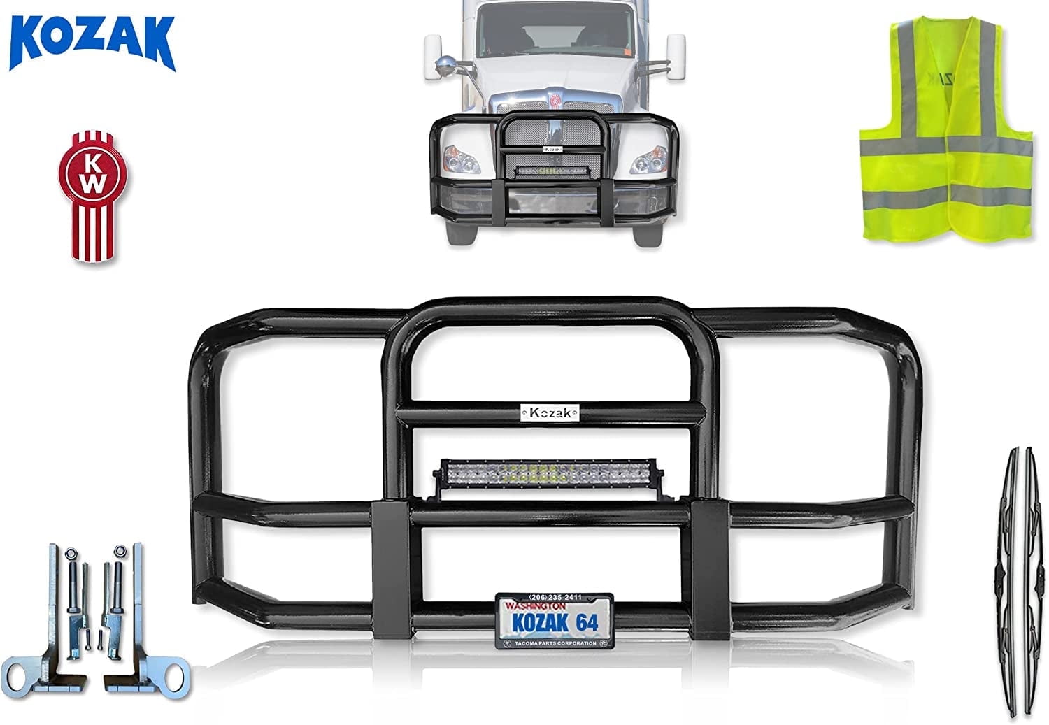 Kenworth T680 2011-2020 Grille Deer Moose Guard - Black (Kozak ...