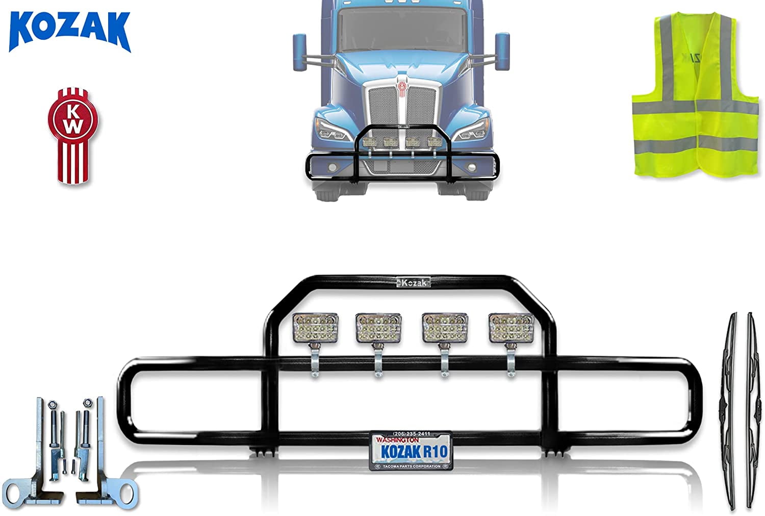 Kenworth T680 2022+ Models Black Front Grille Deer Moose Brush Bumper ...