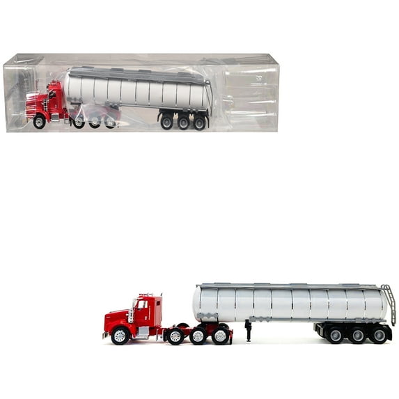 Kenworth T800 Tag Axle Red with White Chemical Tanker Trailer 1/87 (HO ...
