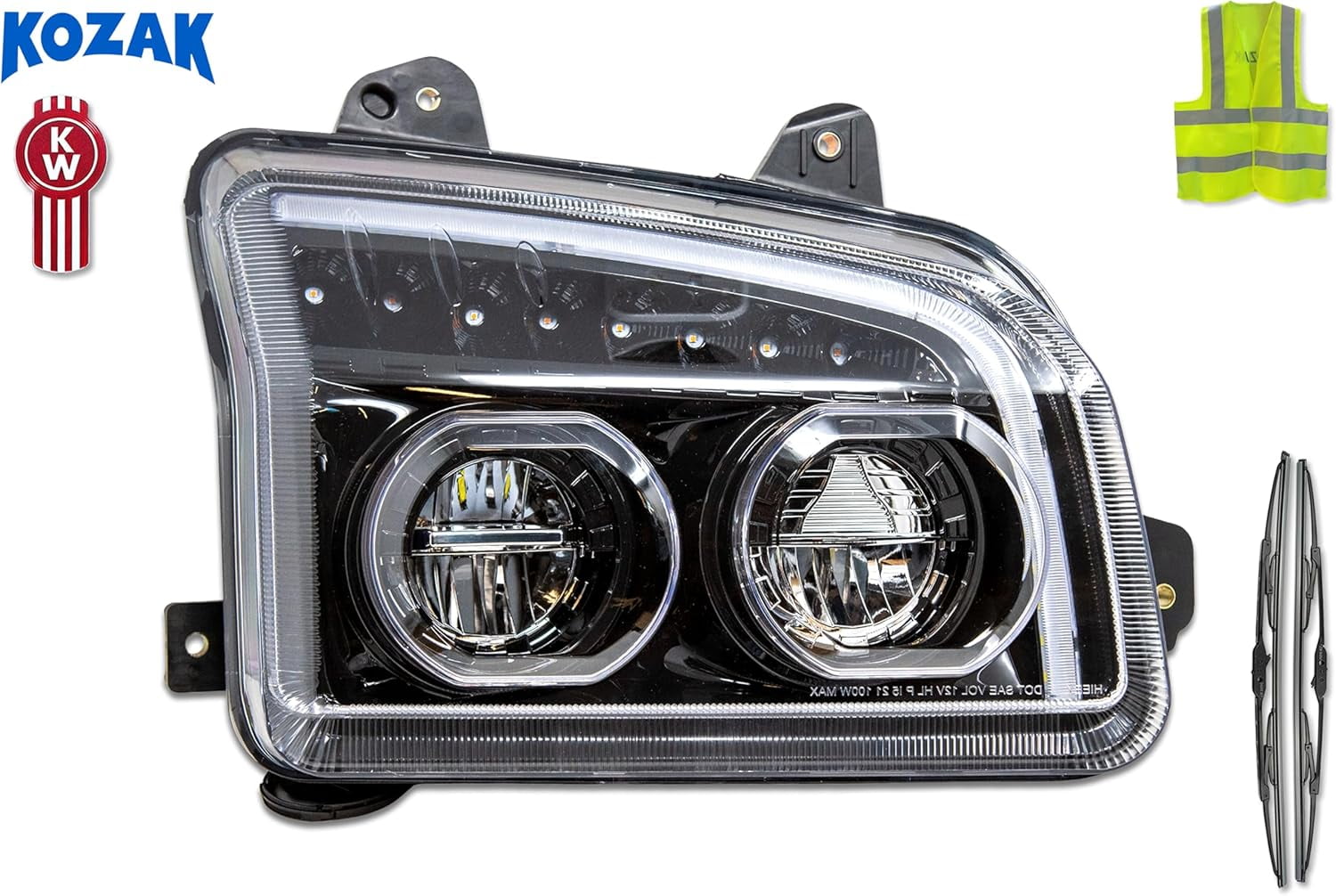 Kenworth T880 Full LED Performance Headlight Black Housing Assembly ...