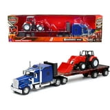 New Ray Kenworth W900 Blue Metallic Toy Semi Truck with Red Farm ...