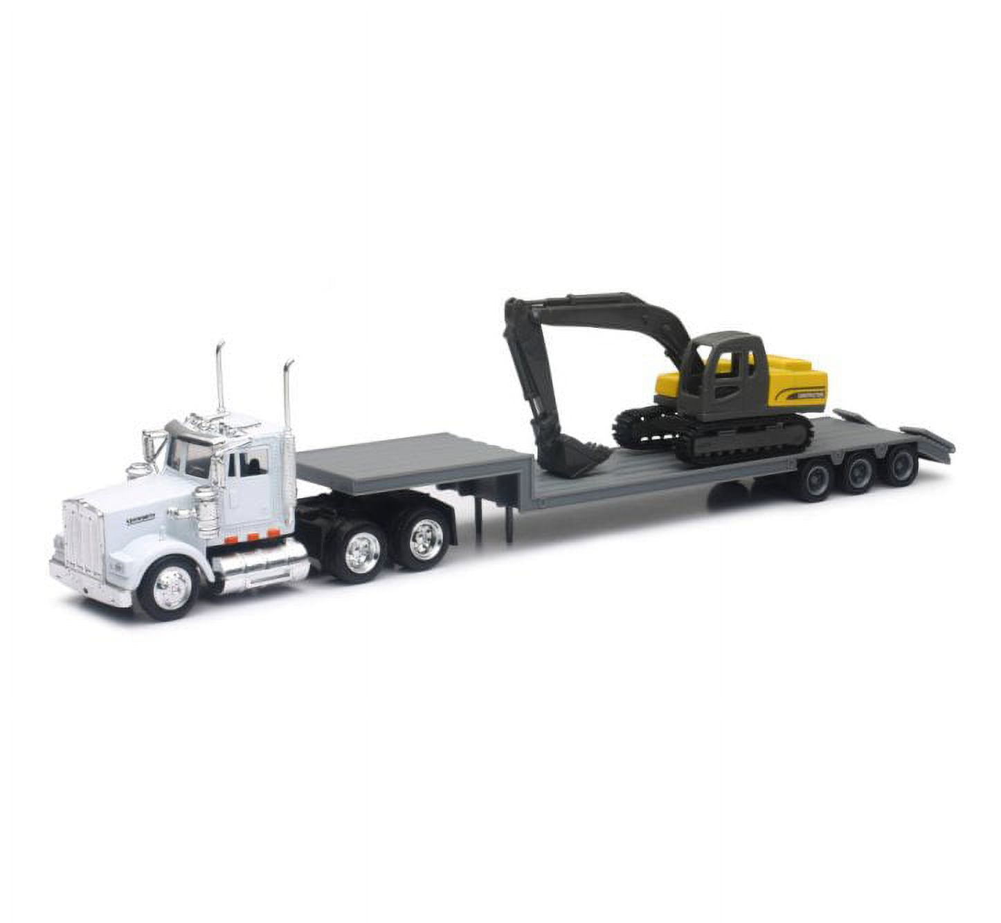 Kenworth W900 Lowboy W/ Backhoe, White - New Ray 15293A - 1/43 scale ...