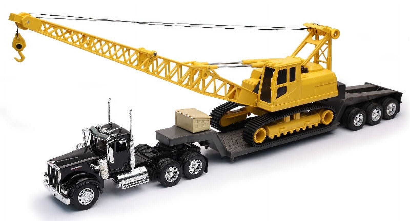 Kenworth W900 Lowboy w/Crane, Black - New Ray 11293E - 1/32 scale Model ...