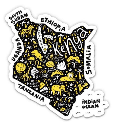 Kenya Country Shape Cute Africa - 8" Vinyl Sticker - For Car Laptop I ...
