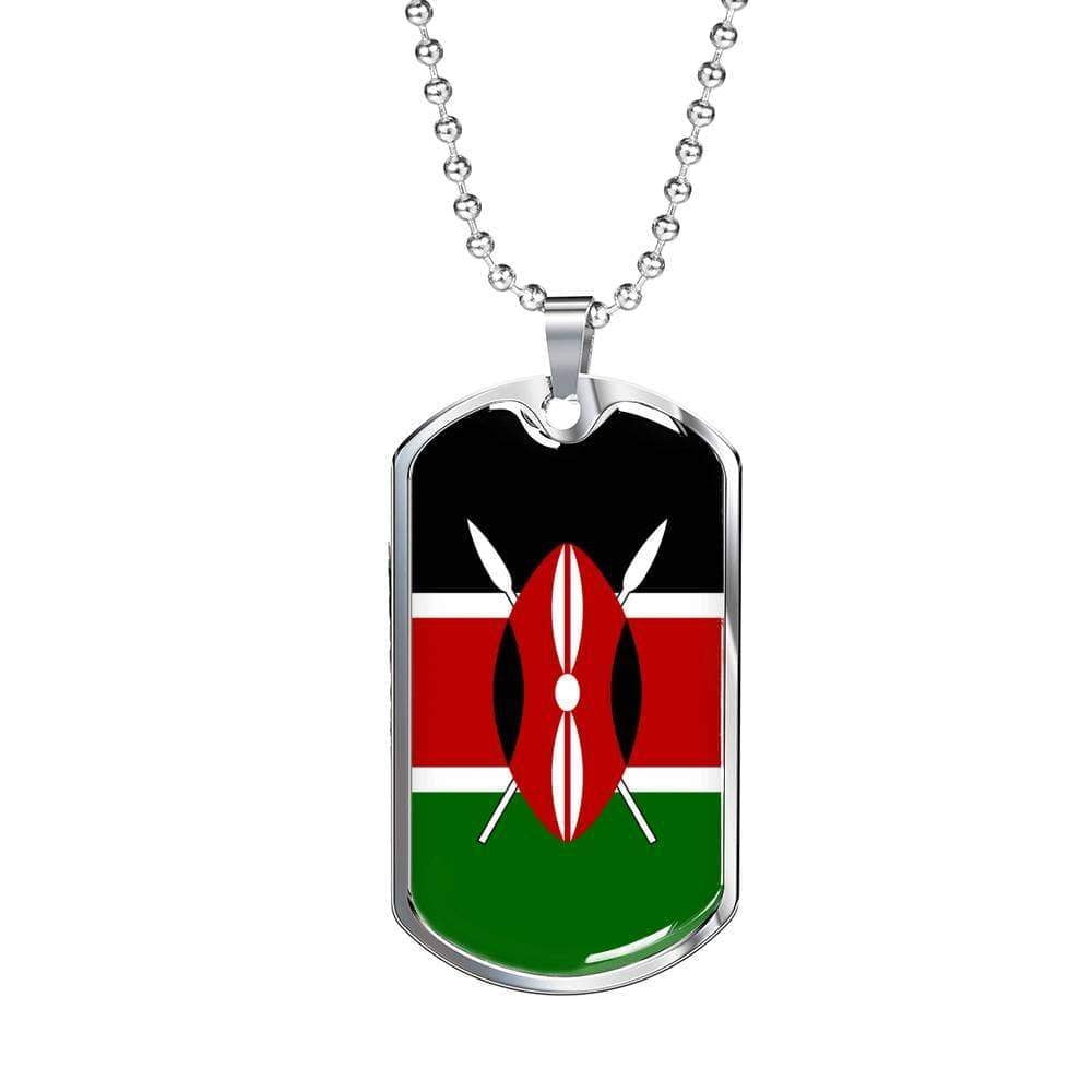 Kenya Flag Necklace Stainless Steel or 18k Gold Dog Tag 24" - Walmart.com
