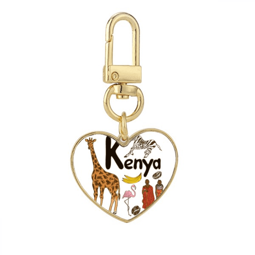 Kenya National symbol Landmark Pattern Gold Heart Keychain Metal Keyring Holder - Walmart.com