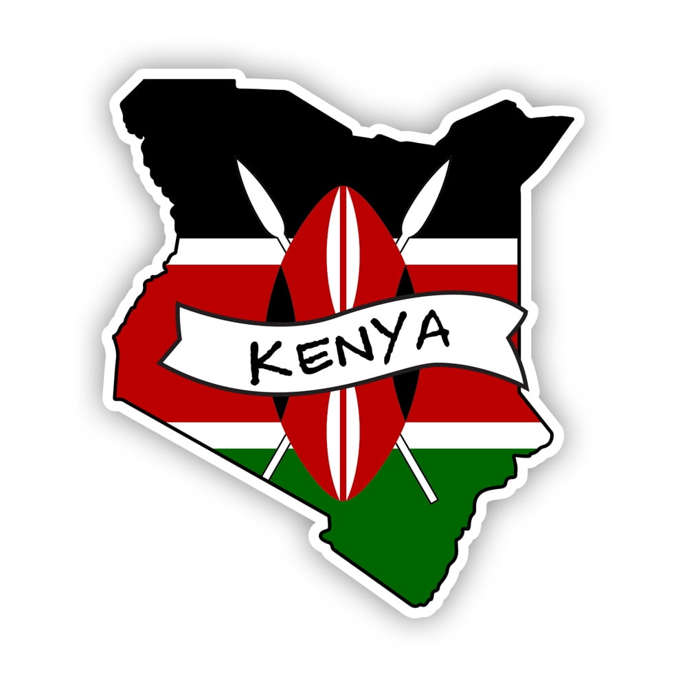 Kenyan Shaped Kenya Flag Sticker Decal - Self Adhesive Vinyl - Weatherproof - Made in USA ...