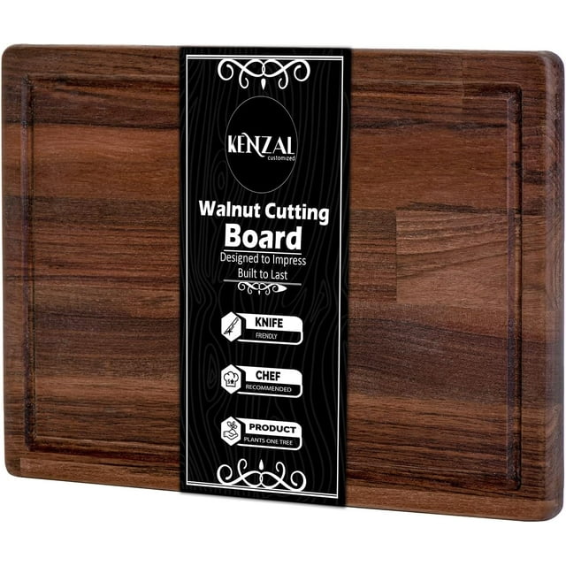 Kenzal Walnut Wood Cutting Board - Extra Large, Reversible Design with ...