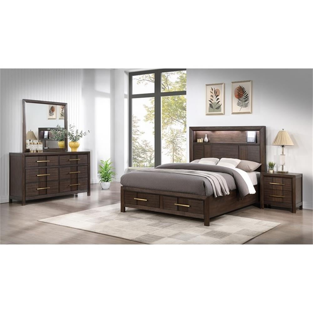 Kenzo 4 PC King Modern Bedroom Set made with Wood in Walnut color ...