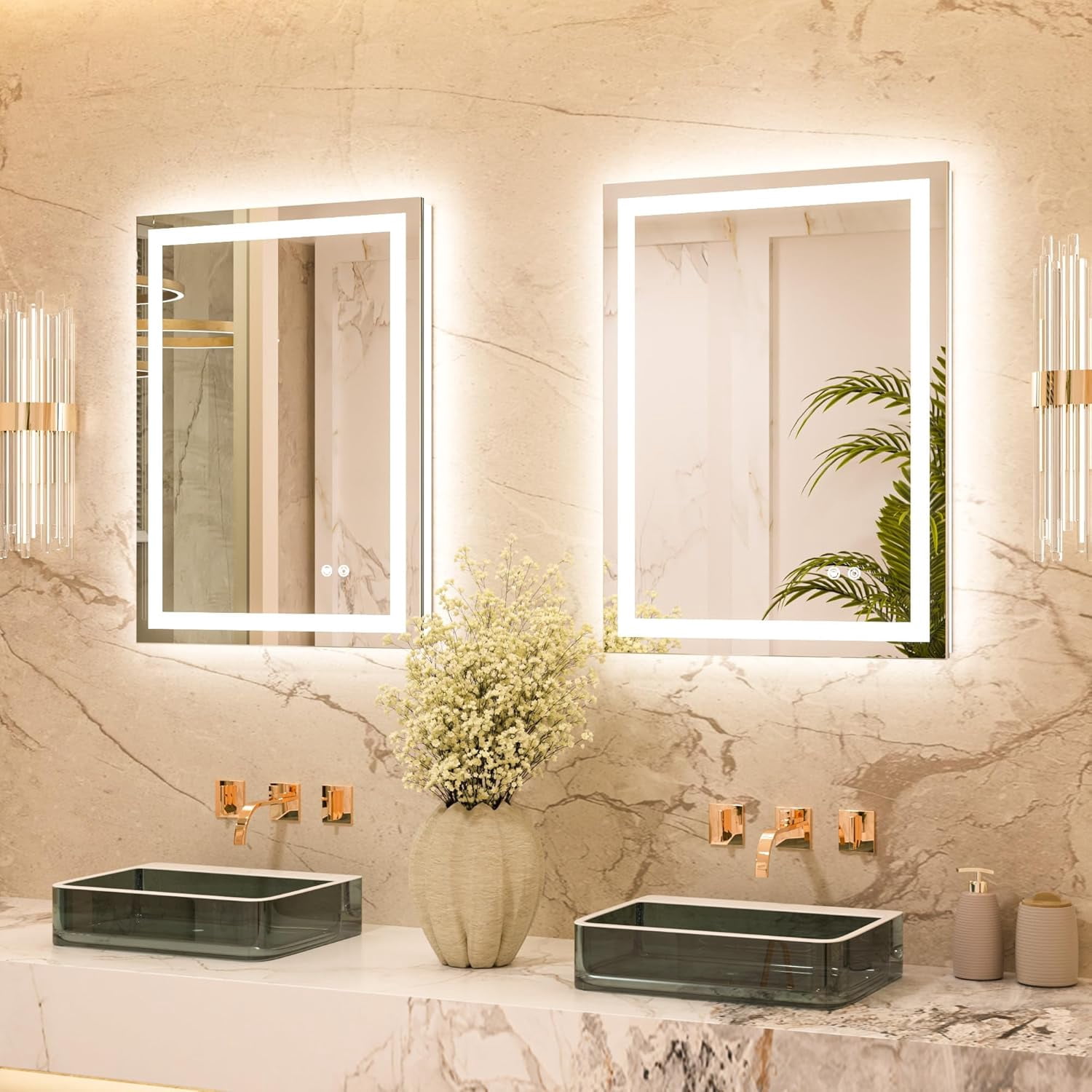Keonjinn 2-Pack LED Bathroom Mirror 24" x 32" with Frontlit & Backlit ...