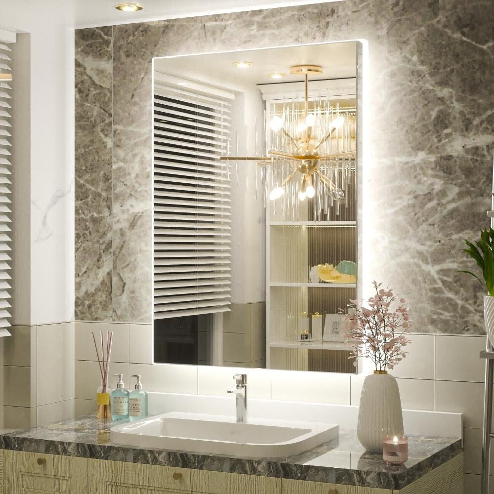 Keonjinn 3 Color LED Backlit Bathroom Vanity Wall Mirror, Anti-Fog ...