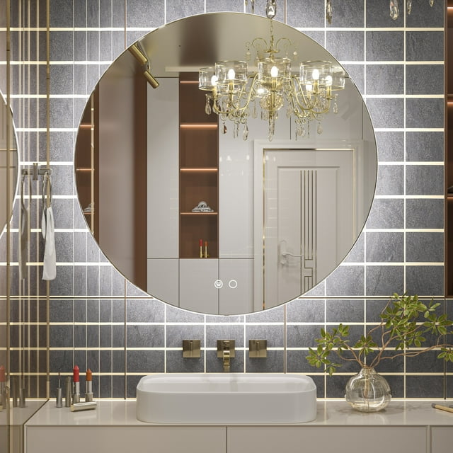 Keonjinn 32 inch Round LED Vanity Mirror with Backlit 3000K/4500K/6000K ...