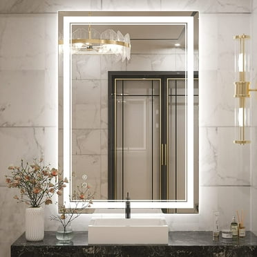 24x36 Inch LED Bathroom Mirror with Lights Anti-Fog Stepless Dimmable 3 ...