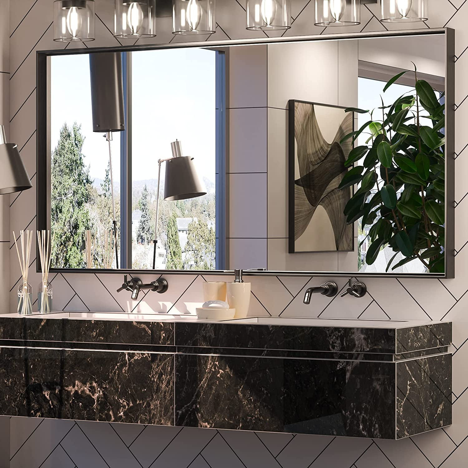 Keonjinn 60 x 30 inch Black Vanity Mirror, Rectangular Large Matte ...