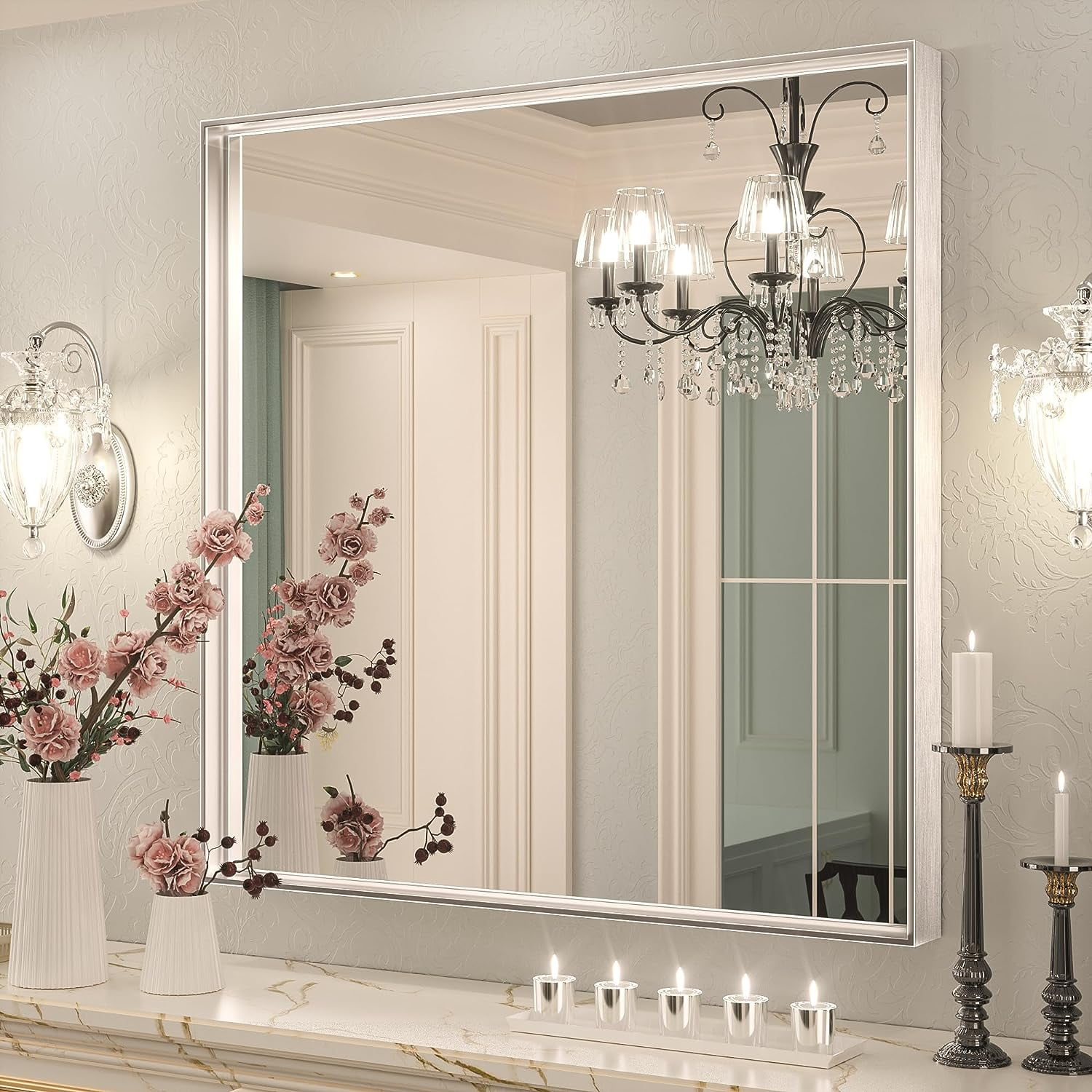 Free Shipping! Keonjinn Brushed Nickel Mirror for Bathroom 36” x 36 ...