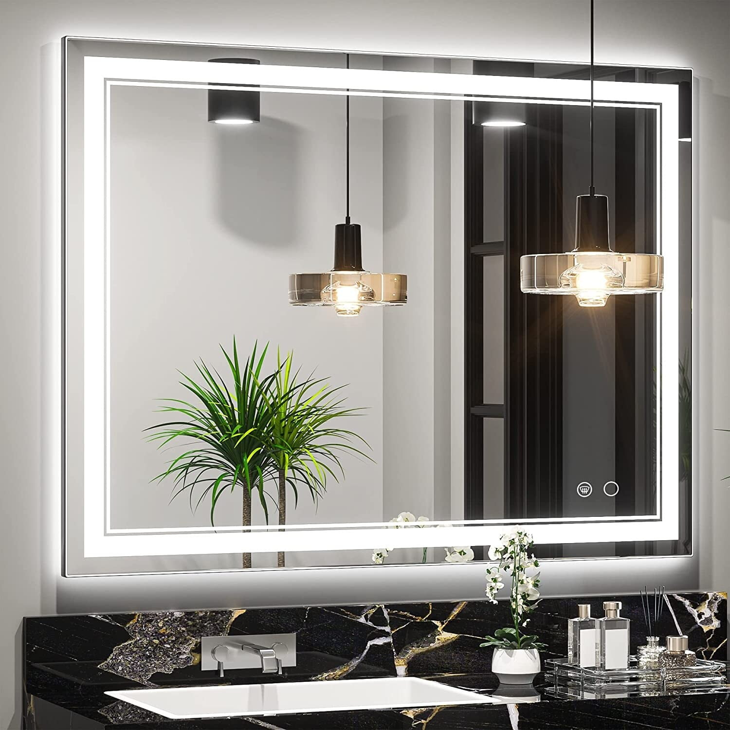 Keonjinn LED Lighted Bathroom Vanity Mirror 3 Colors Lights Wall Mirror ...