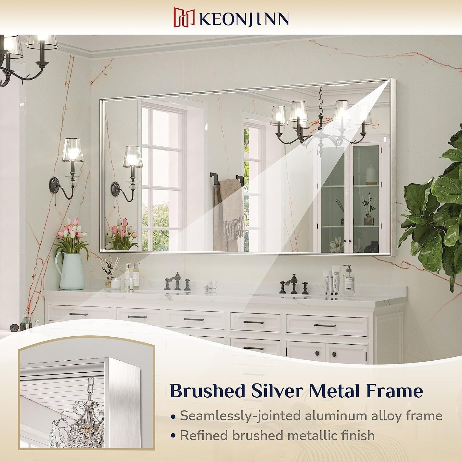 Keonjinn Modern Metal Framed Bathroom Vanity Wall Mounted Mirror. 55x36 ...