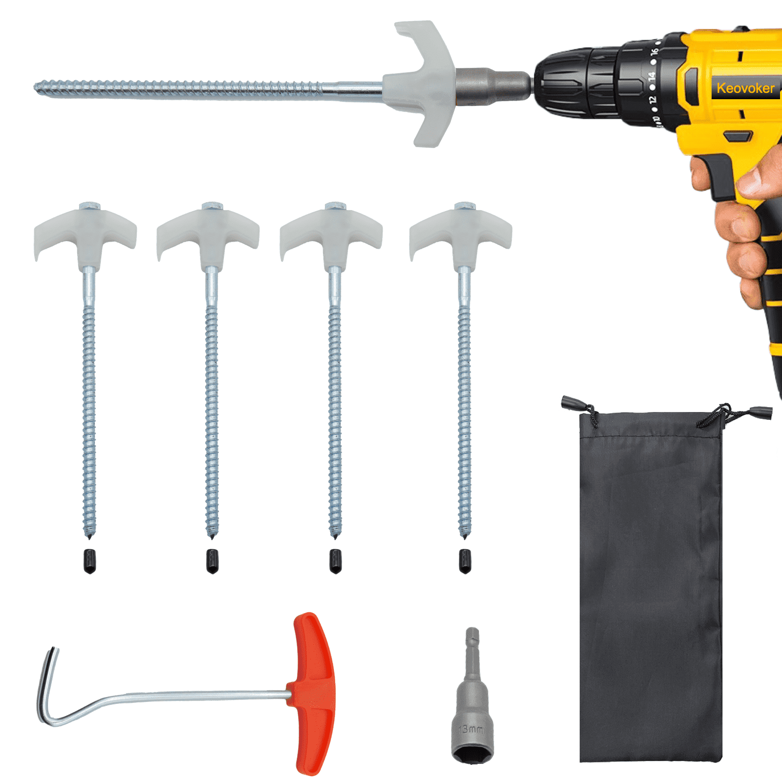 Keovoker 4 Pack Tent Stakes-8” Screw in Heavy Duty Ground Pegs, Drill ...