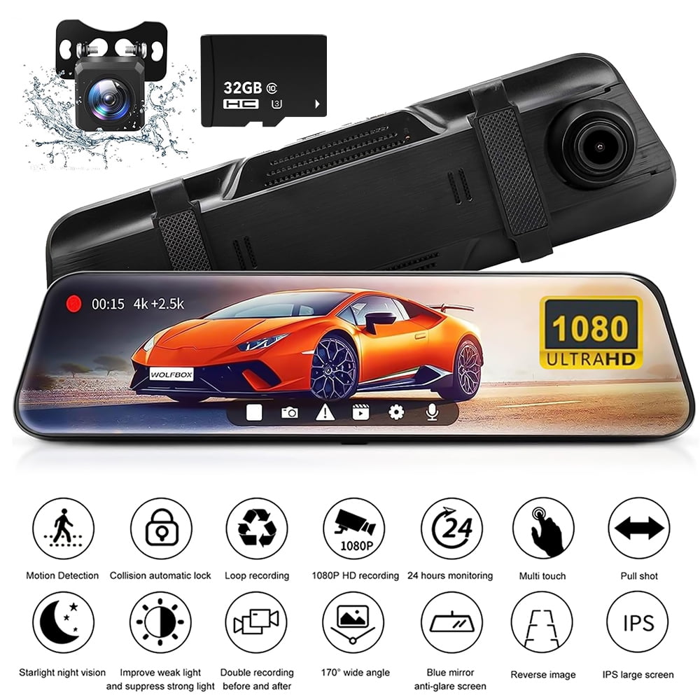 Kepeak 10" Mirror Dash Cam, Full HD 1080P Touchscreen with Front and ...