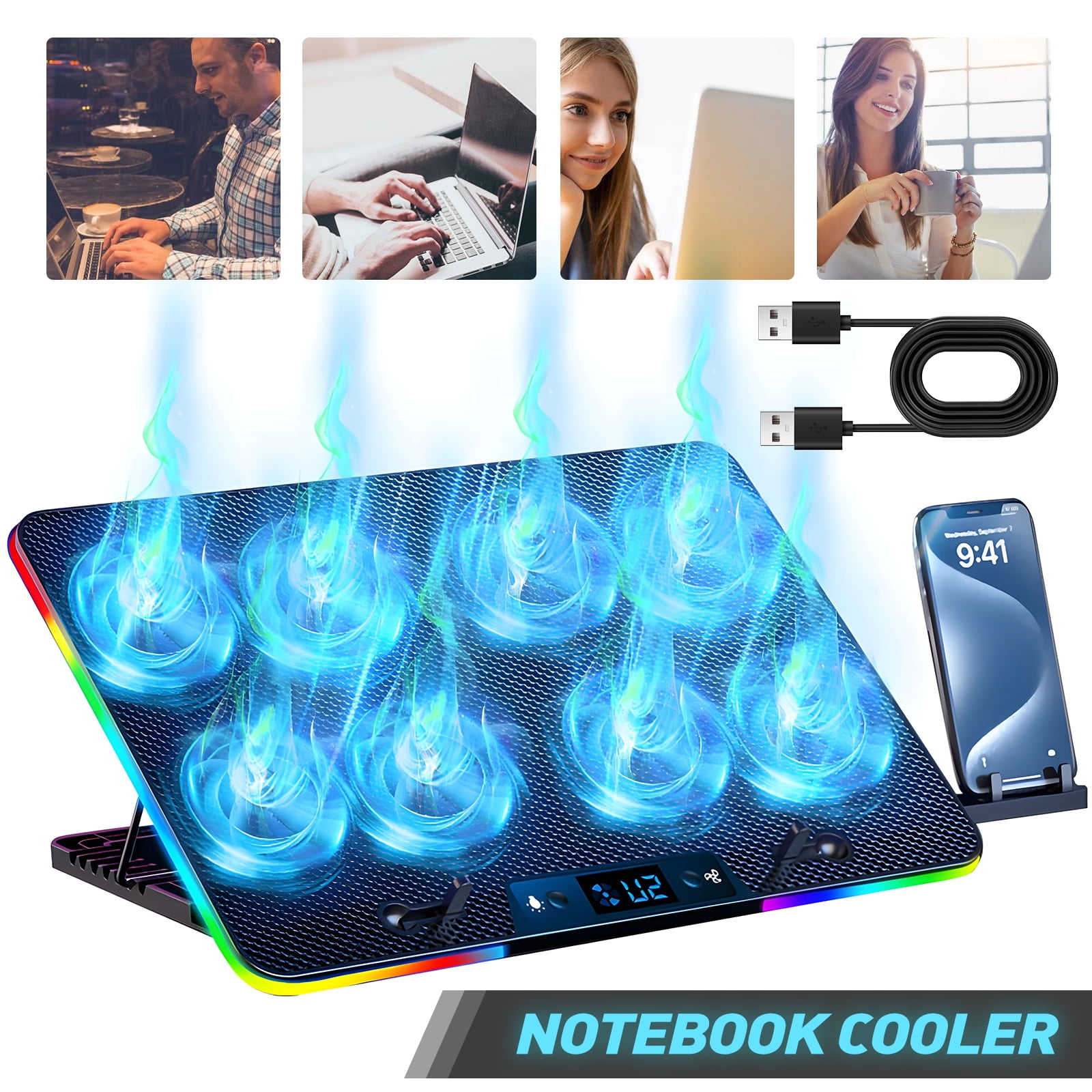 Kepeak Laptop Cooler Laptop Cooling Pad with 8 Quiet Fans 2 USB Ports ...