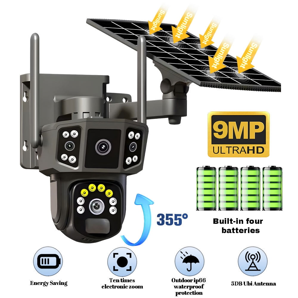 Kepeak Outdoor Solar Security Camera with Auto Tracking, 3-Lens ...