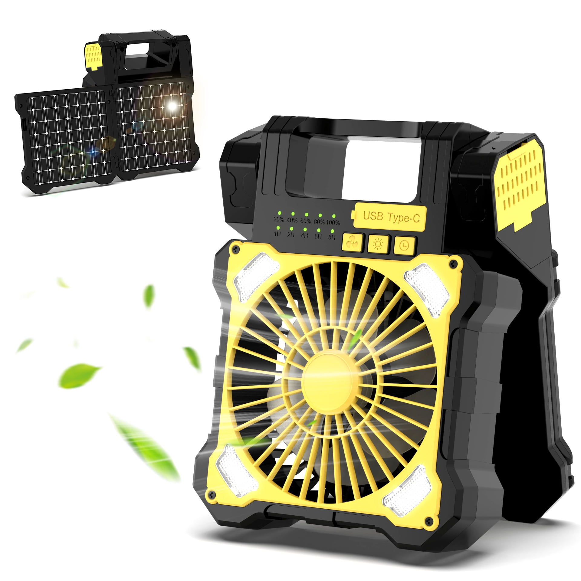 Kepeak Portable Solar Camping Fan with 5 Speed Settings, Built-in LED ...
