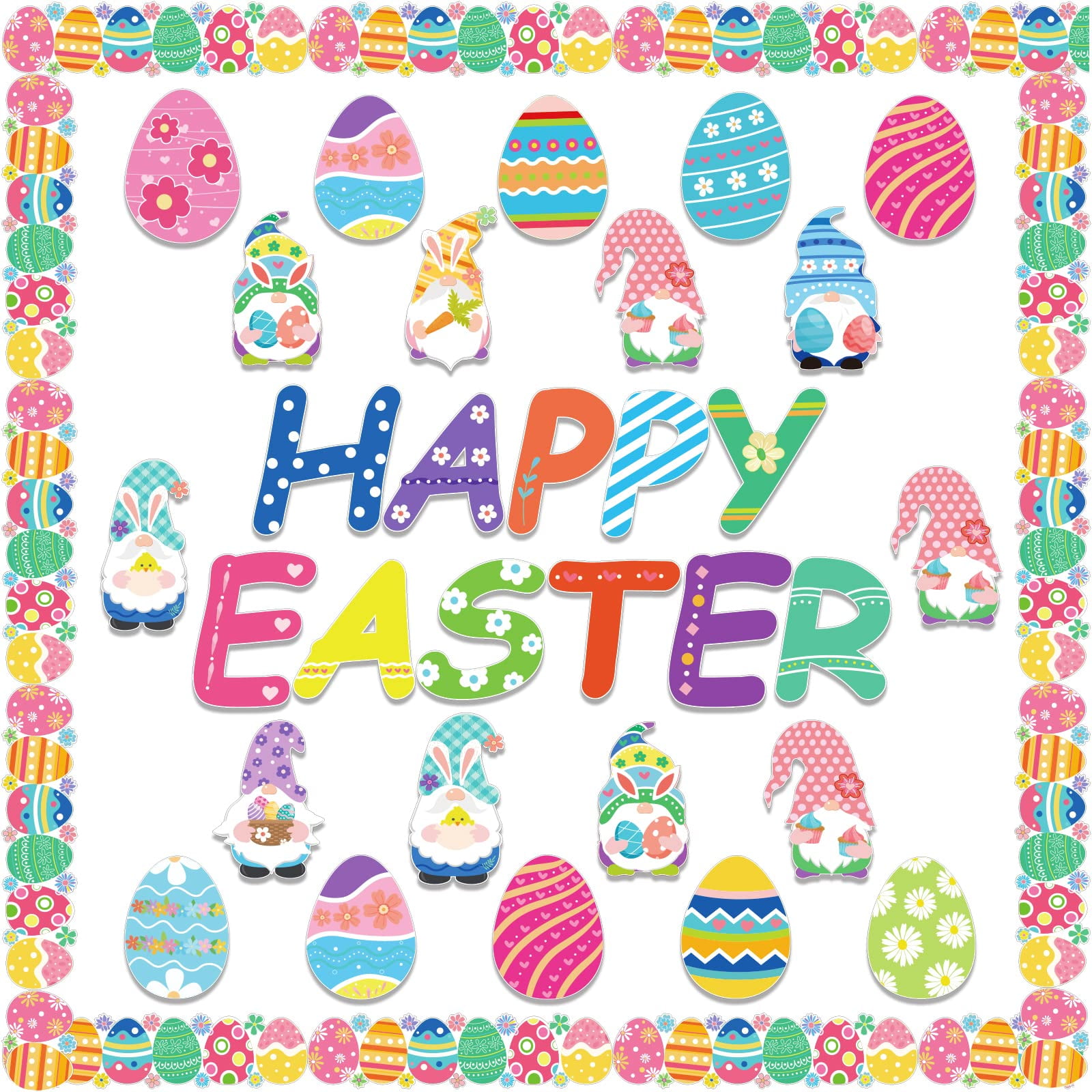 Kepeel Easter Bulletin Board Decorations, Easter Egg Bunny Gnome Paper ...