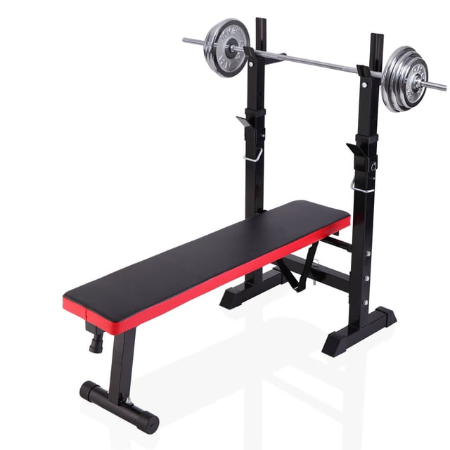 Kepooman Foldable Workout Bar & Weightlifting Bench Set, Adjustable for ...