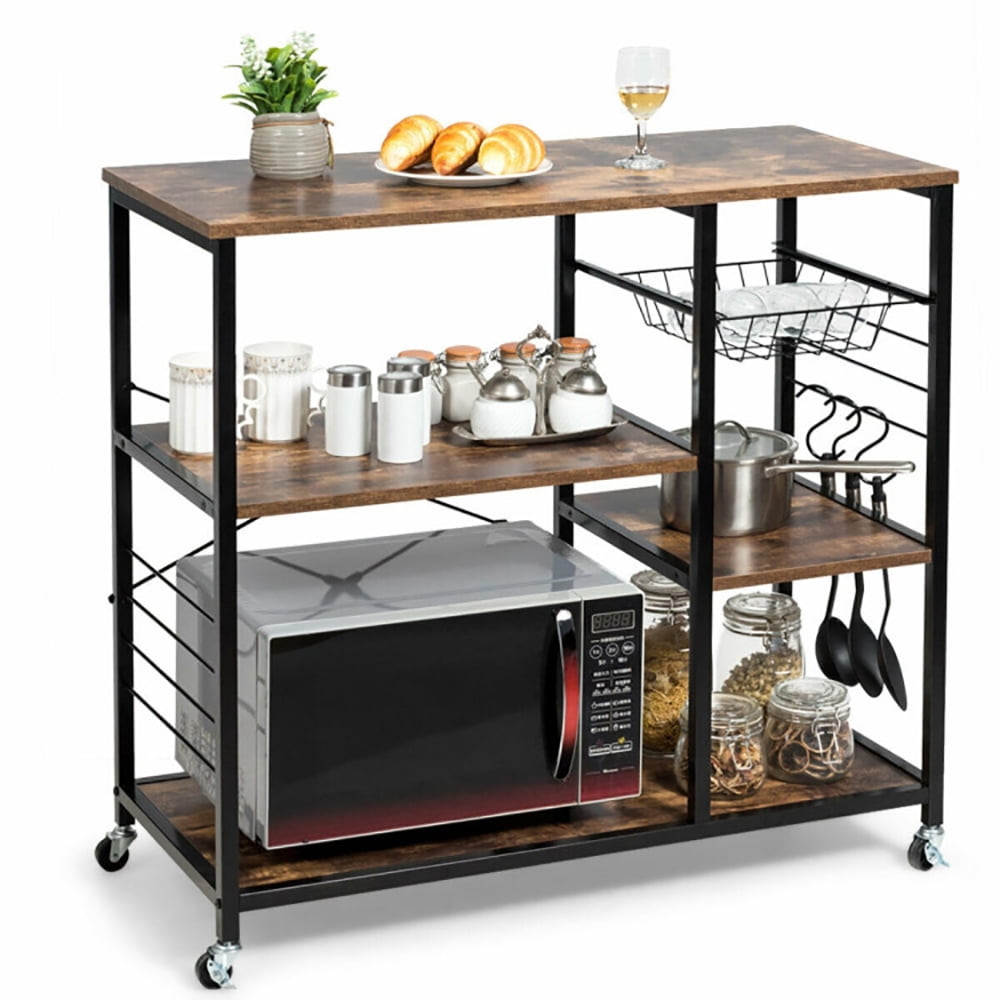 Kepooman Bakers Rack, Microwave Stand, Coffee Bar Stand,Rolling ...