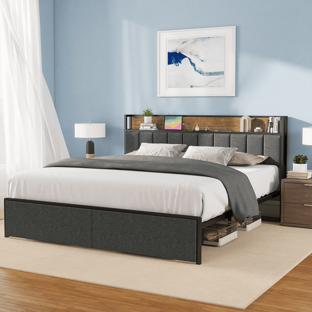 Kepooman Computer Desk,Writing Table,King Bed Frame with Charging ...