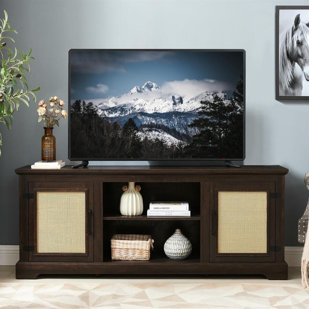 Kepooman Entertainment Stand,TV Stand,Farmhouse Rattan TV Stand Console ...