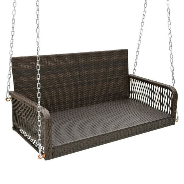 Kepooman Outdoor Porch Swings,Hanging Porch Swings,2-Person Outdoor Wicker Porch Swing with Seat ...