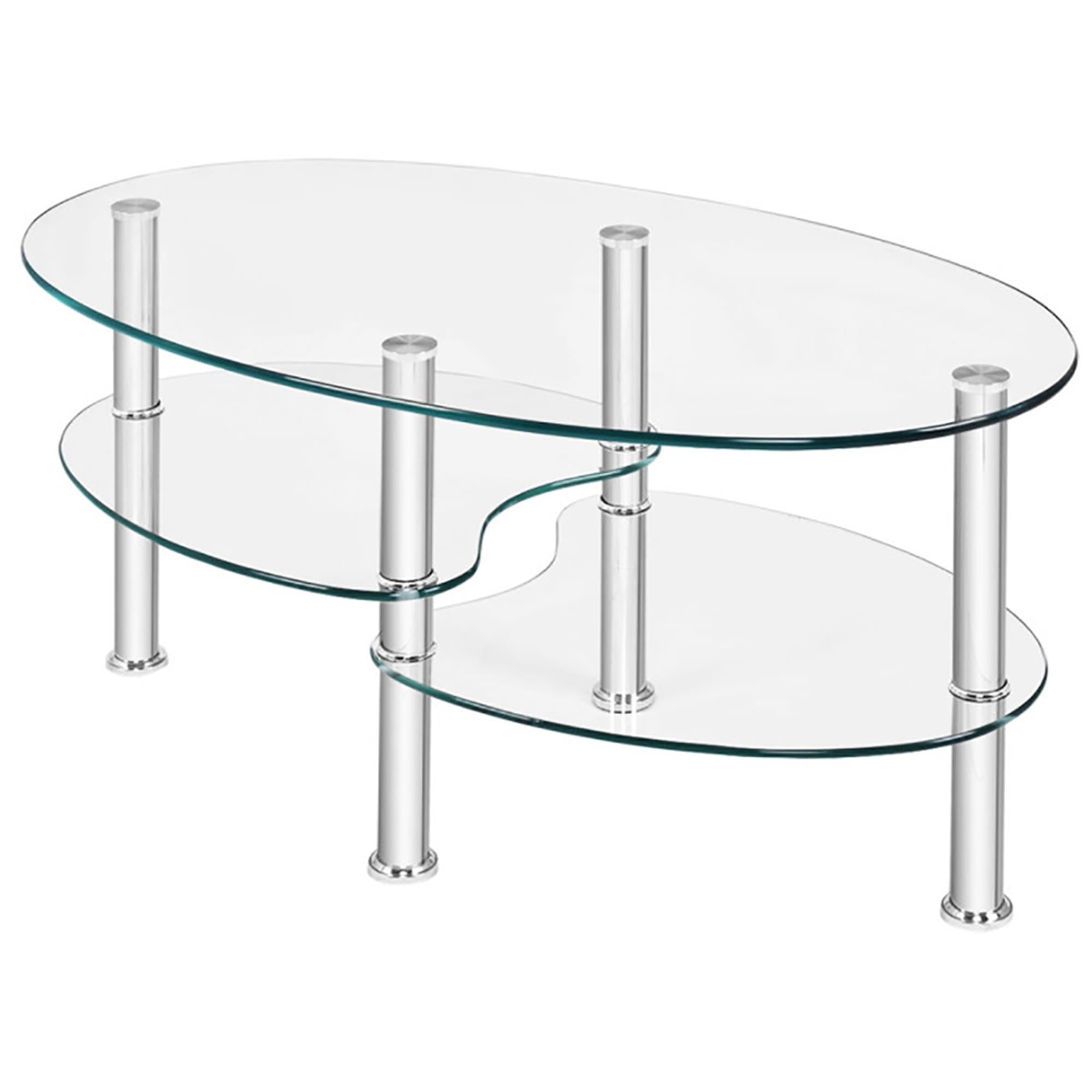 Kepooman Oval Clear Tempered Glass Coffee Table with Stainless Steel ...